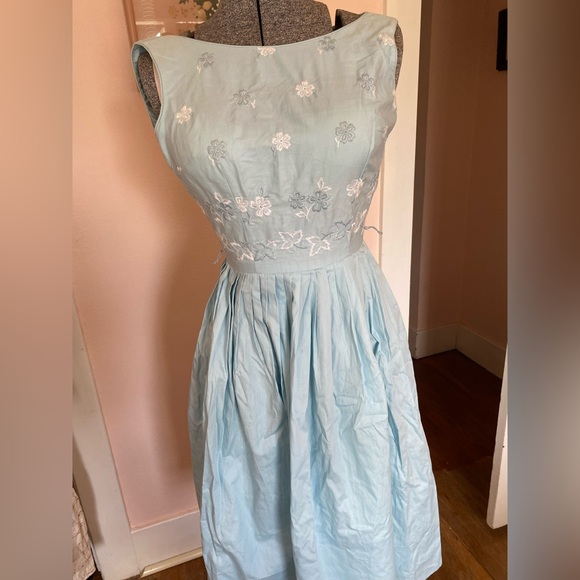 Vintage | Dresses | 95s Light Blue Floral Embroidered Dress | Poshmark